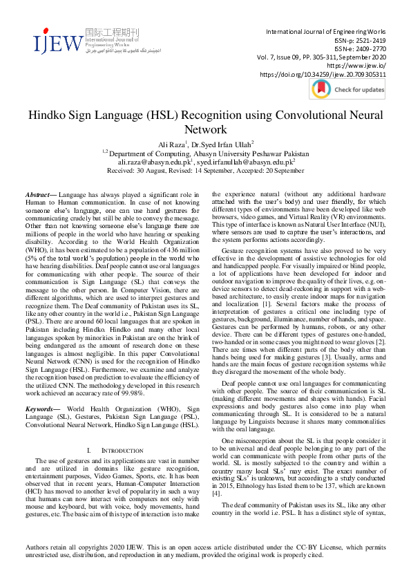 (PDF) Hindko Sign Language (HSL) Recognition Using Convolutional Neural Network