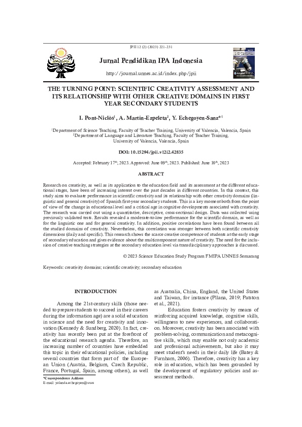 (PDF) The turning point: Scientific creativity assessment and its relationship with other ...