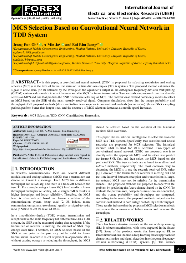 (PDF) MCS Selection Based on Convolutional Neural Network in TDD System