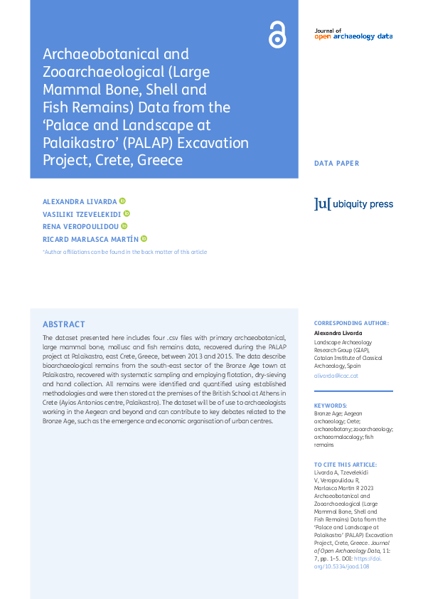 (PDF) Archaeobotanical and Zooarchaeological (Large Mammal Bone, Shell ...