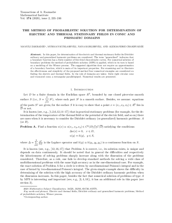 (PDF) The Method of Probabilistic Solution for Determination of Electric and Thermal Stationary ...