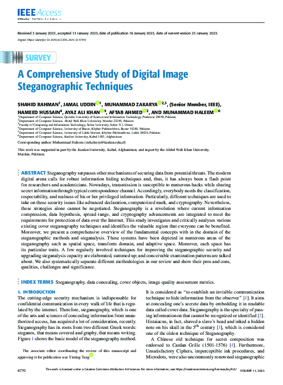 (PDF) A Comprehensive Study of Digital Image Steganographic Techniques