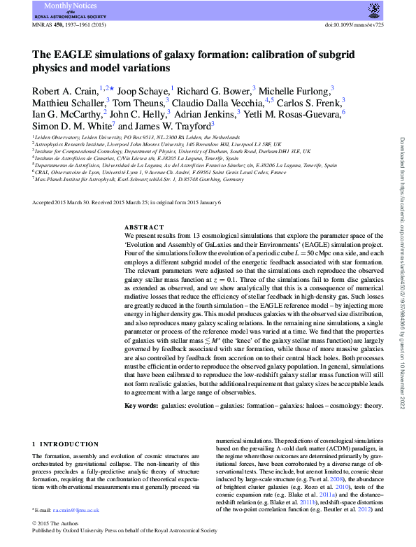 (PDF) The EAGLE simulations of galaxy formation: calibration of subgrid ...