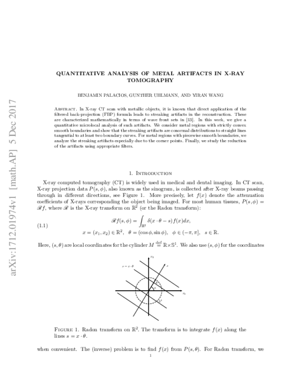 (PDF) Quantitative Analysis of Metal Artifacts in X-ray Tomography | Benjamin Palacios ...
