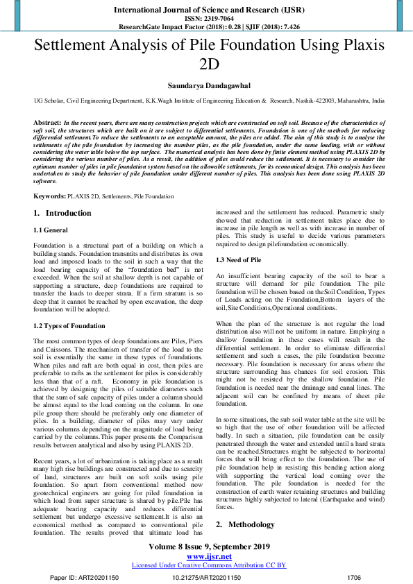 (PDF) Settlement Analysis of Pile Foundation Using Plaxis 3D (PDF) Settlement Analysis of Pile Foundation Using Plaxis 3D
