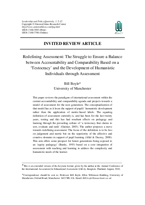 (PDF) Redefining assessment: the struggle to ensure a balance between accountability and ...