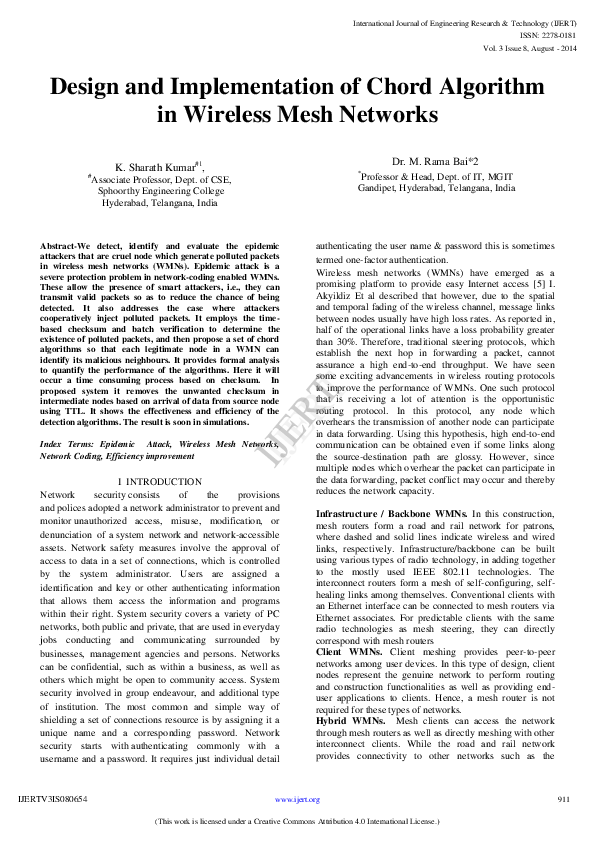 Design And Implementation Of Chord Algorithm In Wireless Mesh Networks