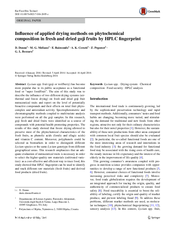 Pdf Influence Of Applied Drying Methods On Phytochemical Composition