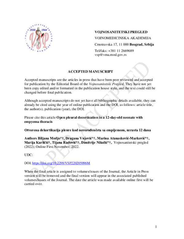 (PDF) Open pleural decortication in a 12-day-old neonate with empyema ...