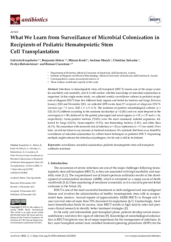 (PDF) What We Learn from Surveillance of Microbial Colonization in ...
