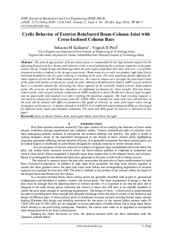 (PDF) Cyclic Behavior of Exterior Reinforced Beam-Column Joint with ...