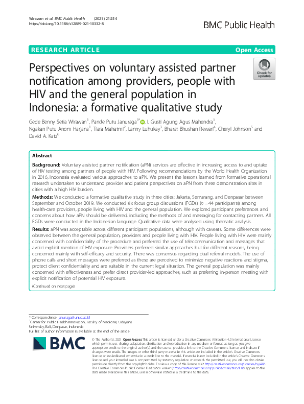 (PDF) Perspectives on voluntary assisted partner notification among ...