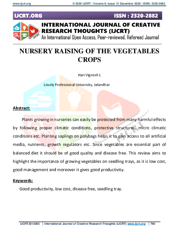 (PDF) Nursery Raising of the Vegetables Crops