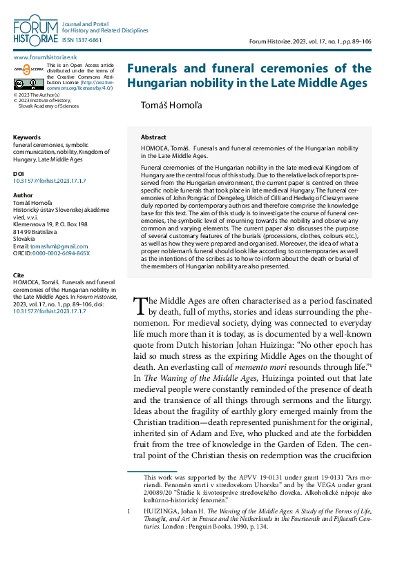 (PDF) Funerals and funeral ceremonies of the Hungarian nobility in the ...