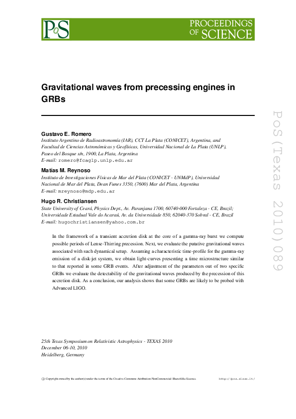 Pdf Gravitational Waves From Precessing Grbs