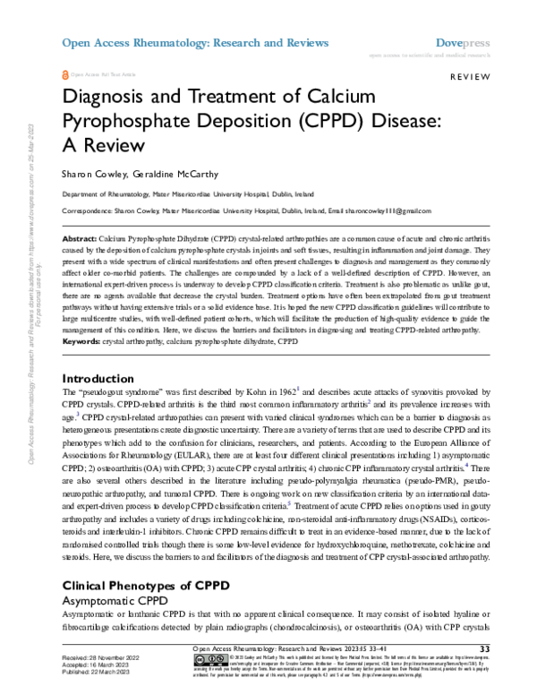 (PDF) Diagnosis and Treatment of Calcium Pyrophosphate Deposition (CPPD ...