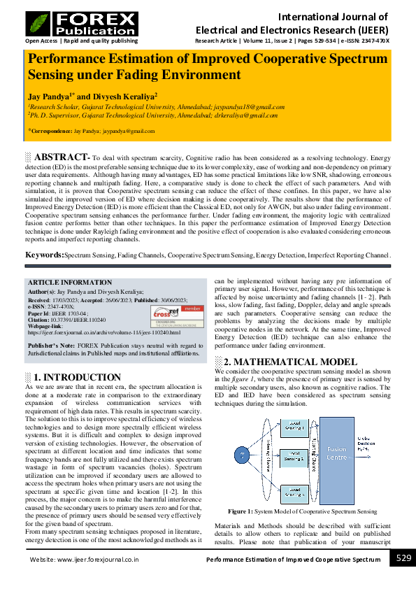 (PDF) Performance Estimation of Improved Cooperative Spectrum Sensing ...