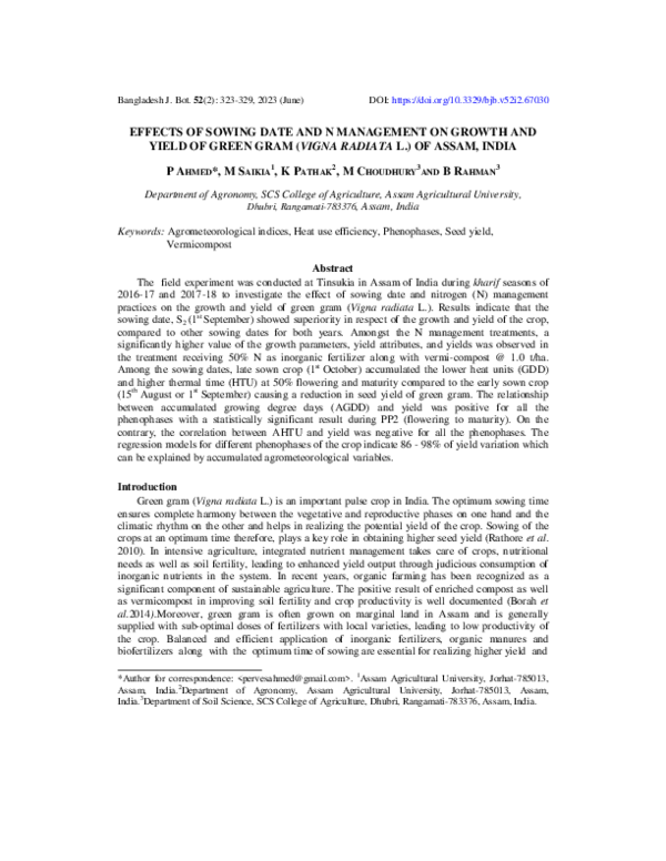 Pdf Effects Of Sowing Date And N Management On Growth And Yield Of