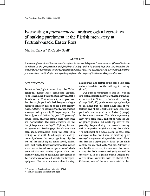 (PDF) Excavating a parchmenerie : archaeological correlates of making ...