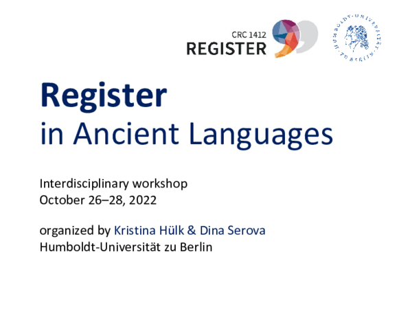 (PDF) Register in Ancient Languages (ReAL): Introduction to the workshop