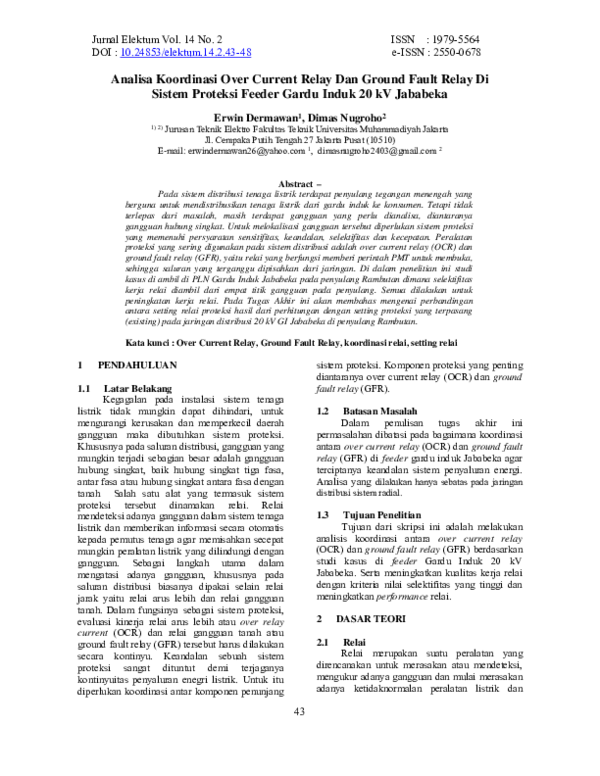 (PDF) Analisa Koordinasi Over Current Relay Dan Ground Fault Relay Di ...