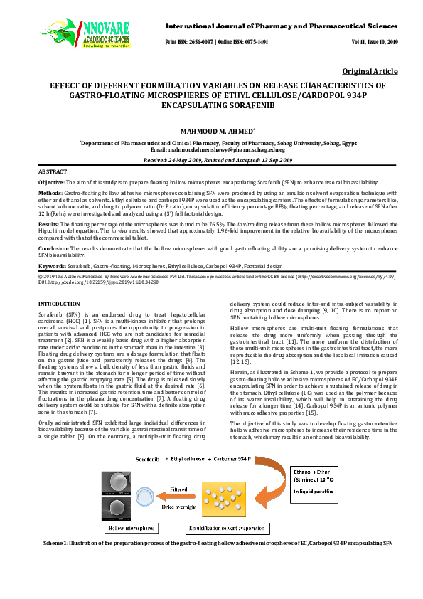 Pdf Effect Of Different Formulation Variables On Release Characteristics Of Gastro Floating