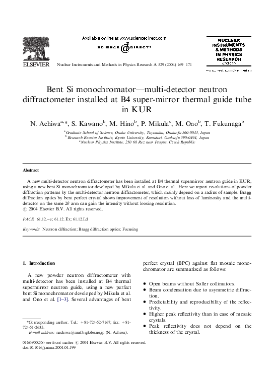(PDF) Bent Si monochromator—multi-detector neutron diffractometer ...