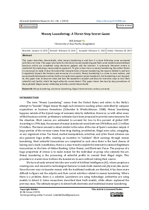 (PDF) Money Laundering: A Three-Step Secret Game