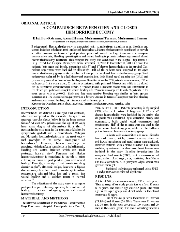 (PDF) A comparison between open and closed hemorrhoidectomy