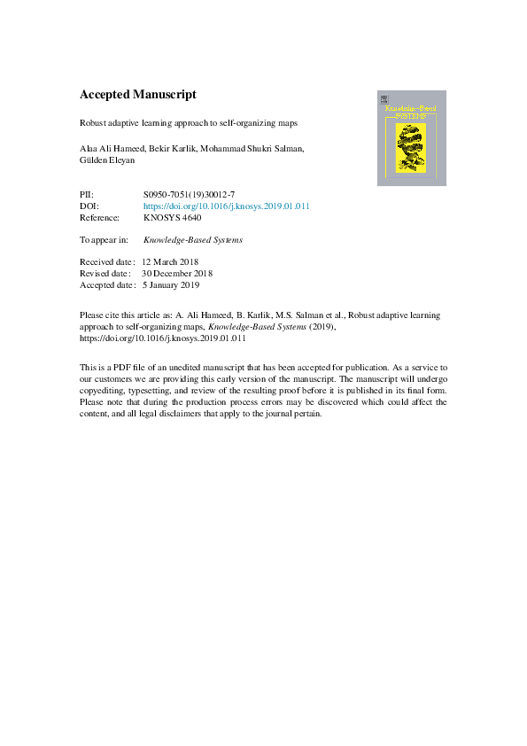 (PDF) Robust adaptive learning approach to self-organizing maps