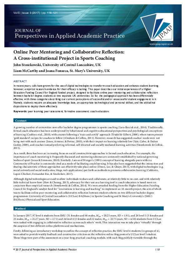 (PDF) Online Peer Mentoring and Collaborative Reflection: A Cross ...