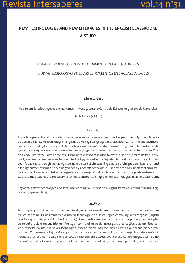 (PDF) New technologies and new literacies in the English classroom: a study