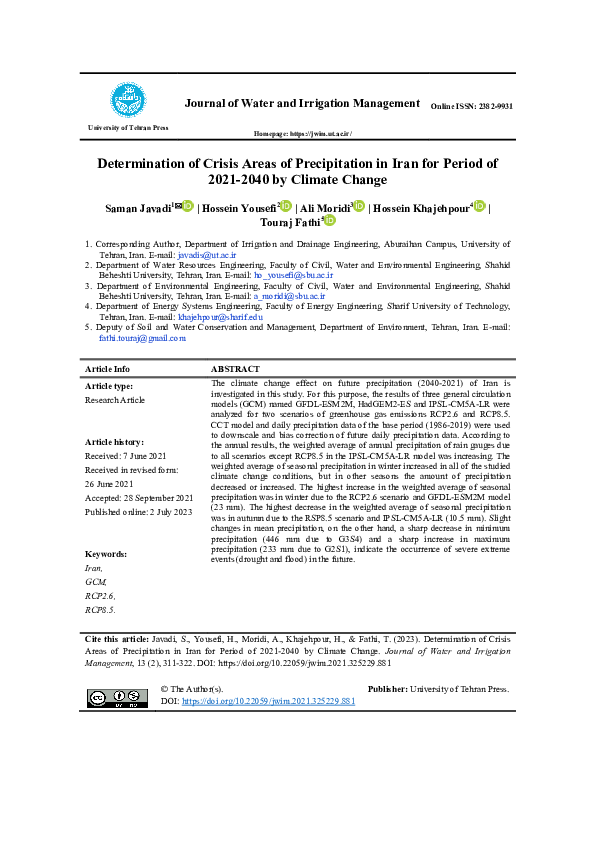 (PDF) Determination of Crisis Areas of Precipitation in Iran for Period ...