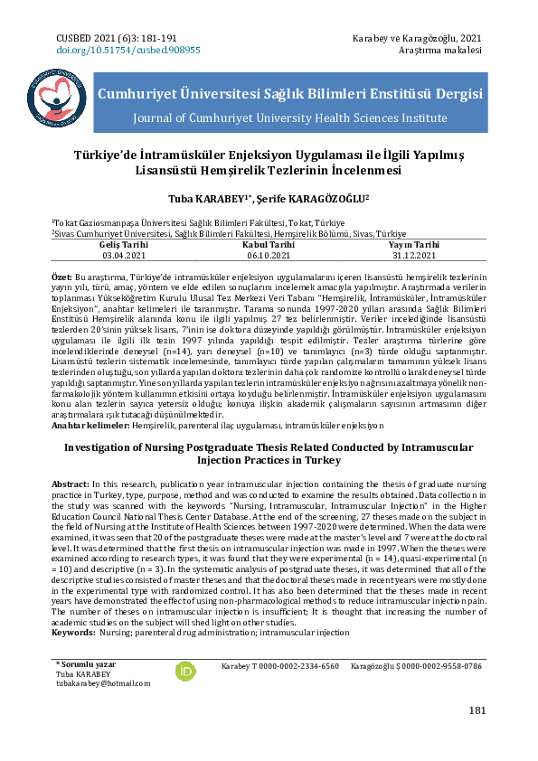 (PDF) Investigation of Nursing Graduate Thesis Related Conducted by ...