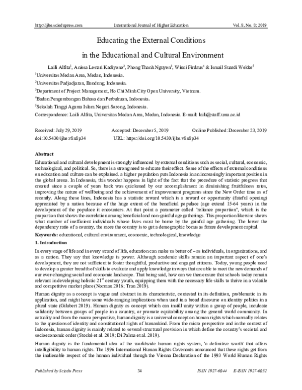 (PDF) Educating the External Conditions in the Educational and Cultural ...