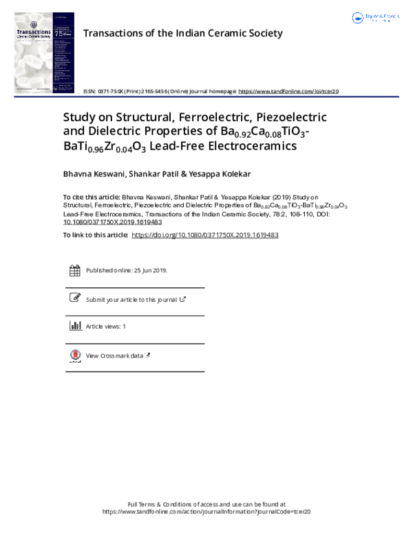 (PDF) Study on Structural, Ferroelectric, Piezoelectric and Dielectric Properties of Ba0.92Ca0 ...