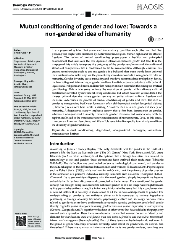 (PDF) Gender and Love: Rethinking Humanity's Norms