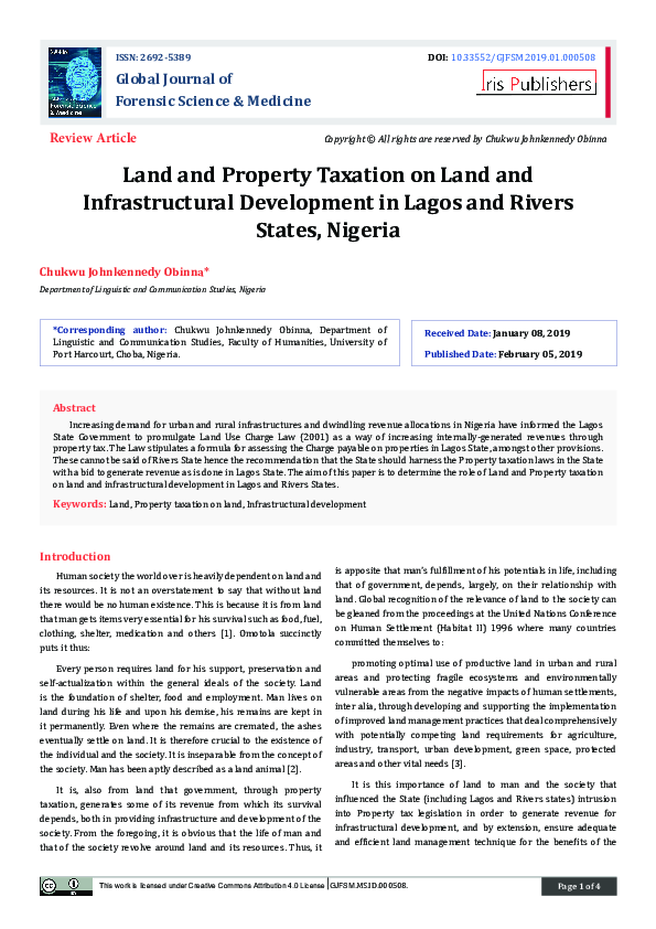 (PDF) Land and Property Taxation on Land and Infrastructural ...