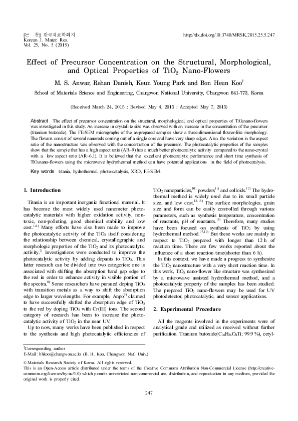 (PDF) Effect of precursor concentration on structural, morphological and opto-electric ...