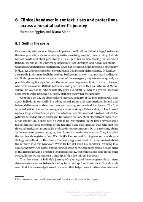 (PDF) 8. Clinical handover in context: risks and protections across a ...
