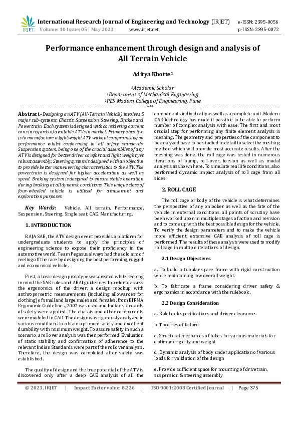 (PDF) Performance enhancement through design and analysis of All Terrain Vehicle