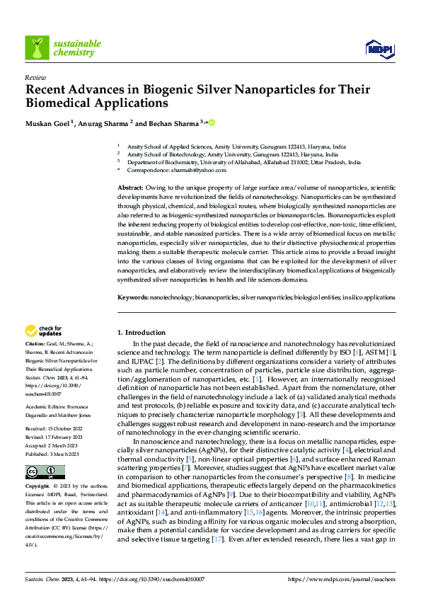 (PDF) Recent Advances in Biogenic Silver Nanoparticles for Their Biomedical Applications