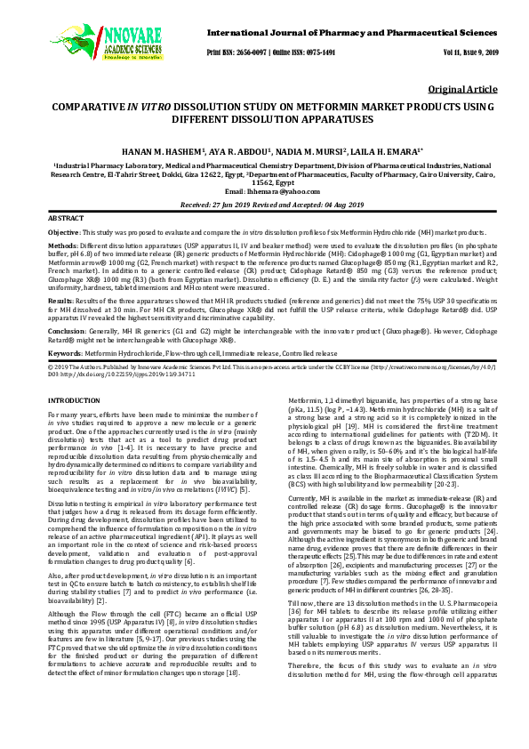 (PDF) COMPARATIVE IN VITRO DISSOLUTION STUDY ON METFORMIN MARKET ...