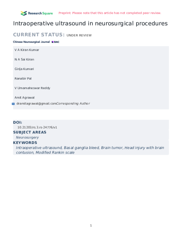(PDF) Intraoperative ultrasound in neurosurgical procedures