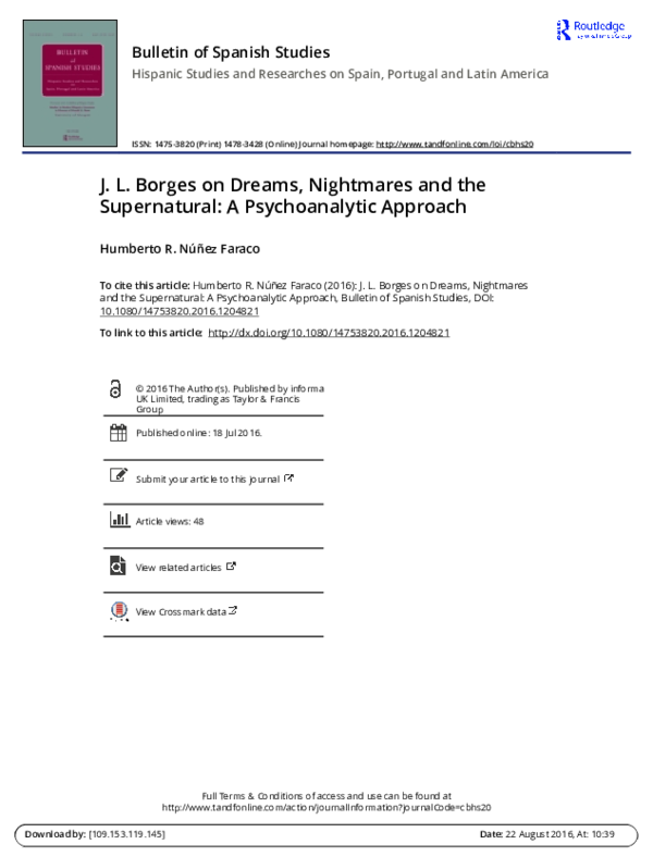 (PDF) J. L. Borges on Dreams, Nightmares and the Supernatural: A ...