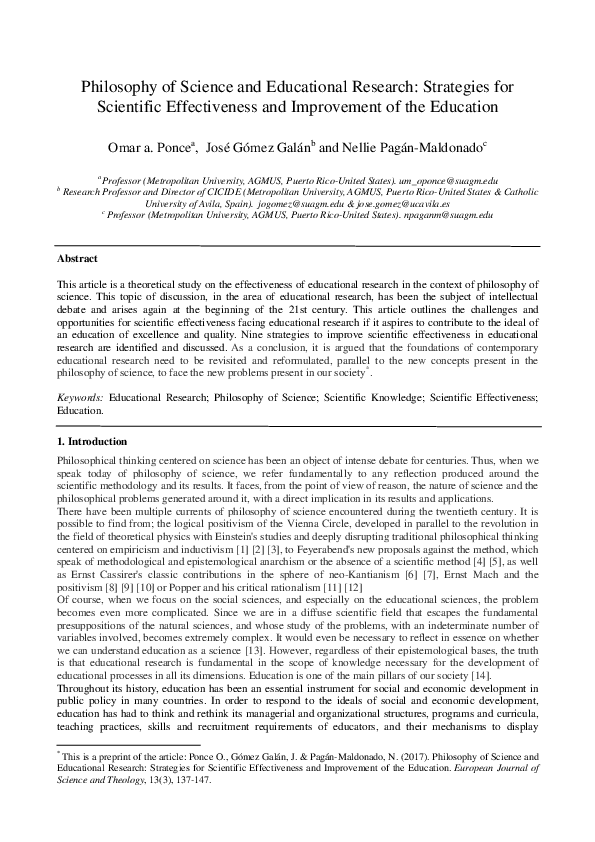 (PDF) Philosophy of Science and Educational Research: Strategies for ...