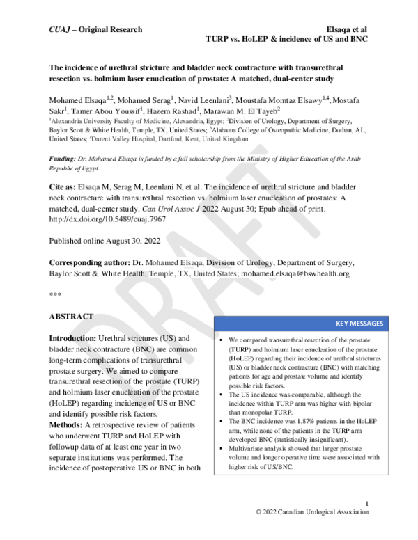 (PDF) The incidence of urethral stricture and bladder neck contracture ...