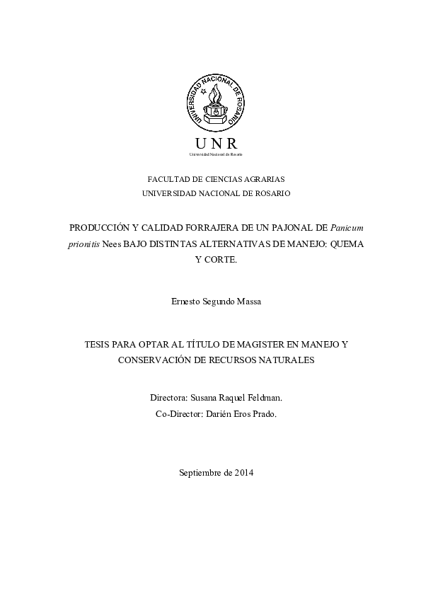 (PDF) Producción y calidad forrajera de un pajonal de Panicum prionitis ...