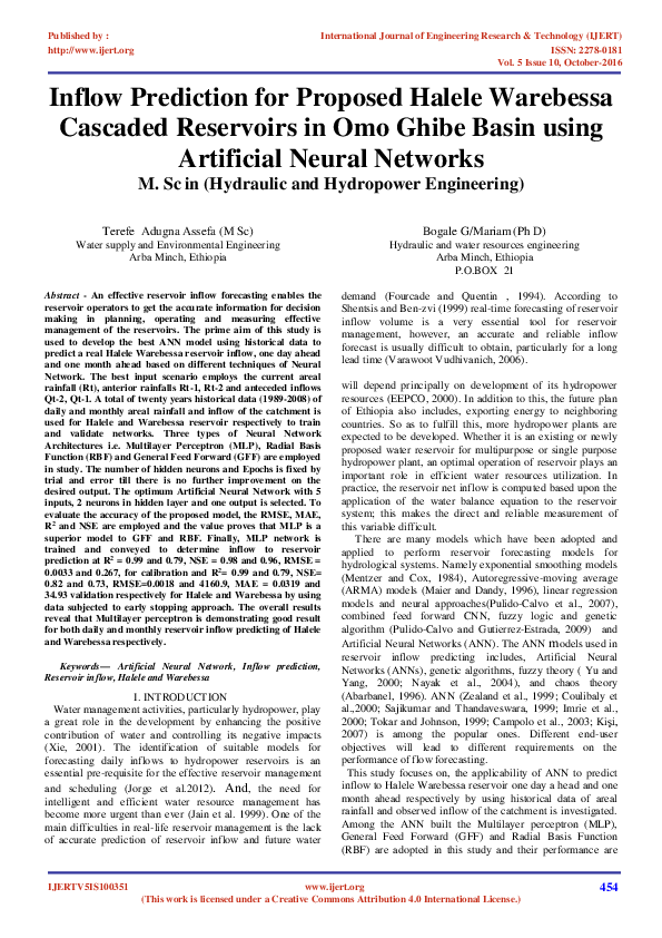 (PDF) Inflow Prediction for Proposed Halele Warebessa Cascaded Reservoirs in Omo Ghibe Basin ...