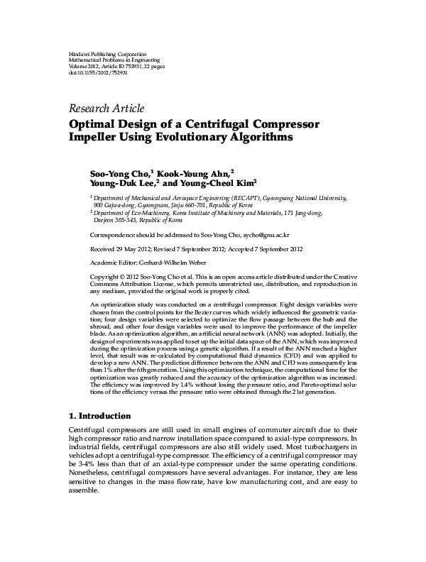 (PDF) Optimal Design of a Centrifugal Compressor Impeller Using Evolutionary Algorithms